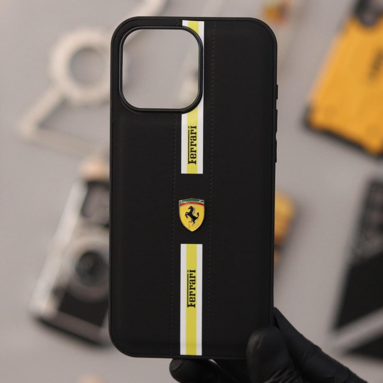 MotoSport Soft Leather Ferrari Case-Black-iPhone 16 Pro - MobiiCare