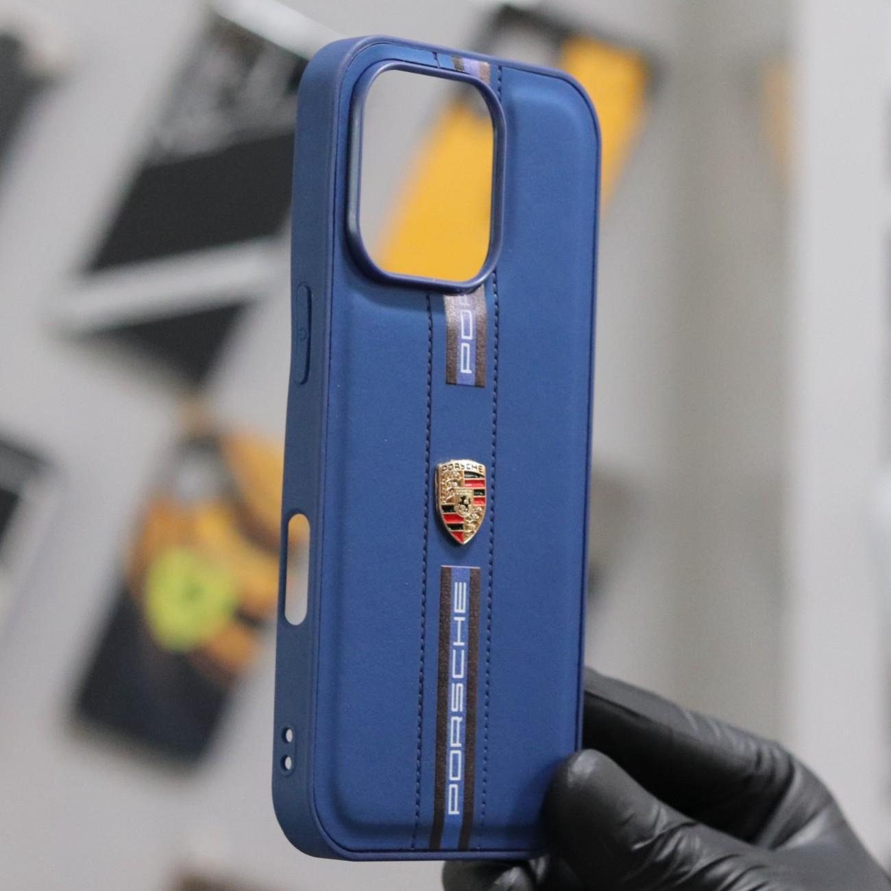 MotoSport Soft Leather Porsche Case-Blue-iPhone 16 Pro - MobiiCare