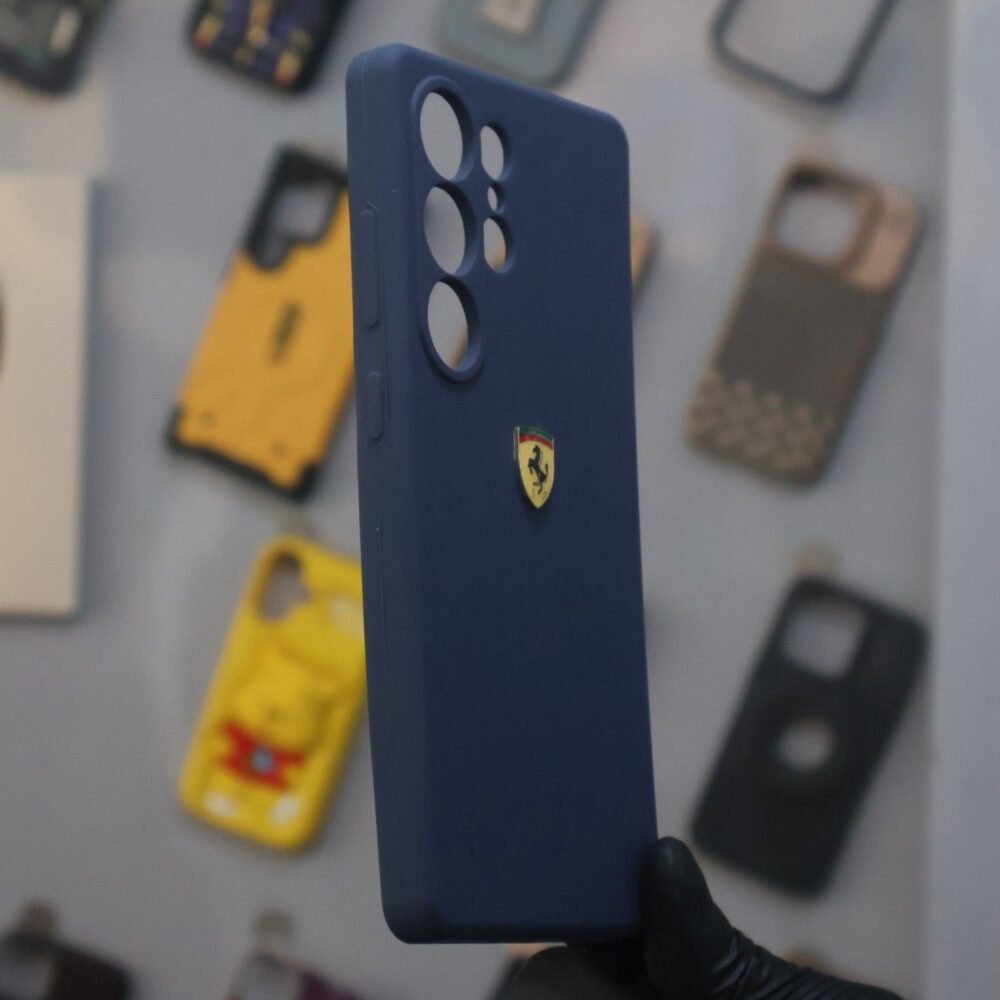 Ferrari Metal Logo Silicone Case-Blue-Samsung S25 Ultra - MobiiCare