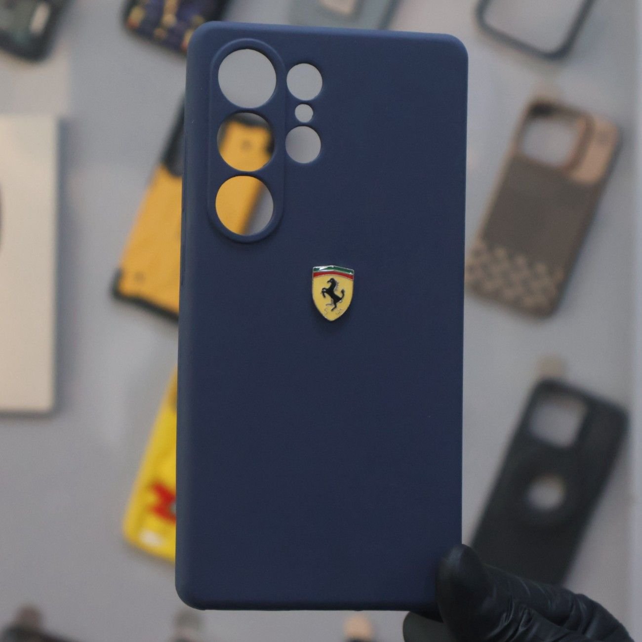 Ferrari Metal Logo Silicone Case-Blue-Samsung S25 Ultra - MobiiCare