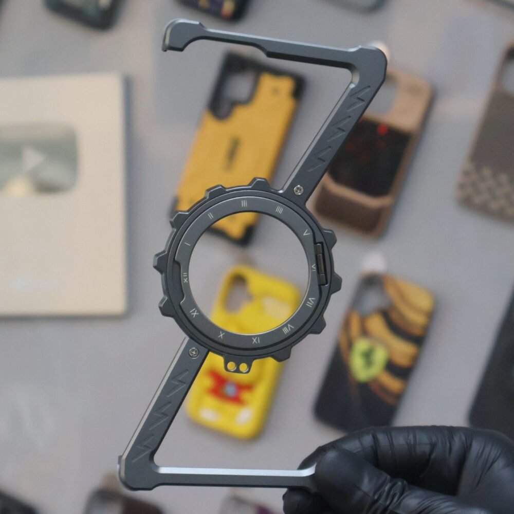 Z Shape Metal Magsafe Case With Stand-Grey-Samsung S25 Ultra - MobiiCare